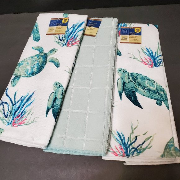 Home Collection | Kitchen | Sea Turtle Kitchen Towels Set Of 3 Coastal ...